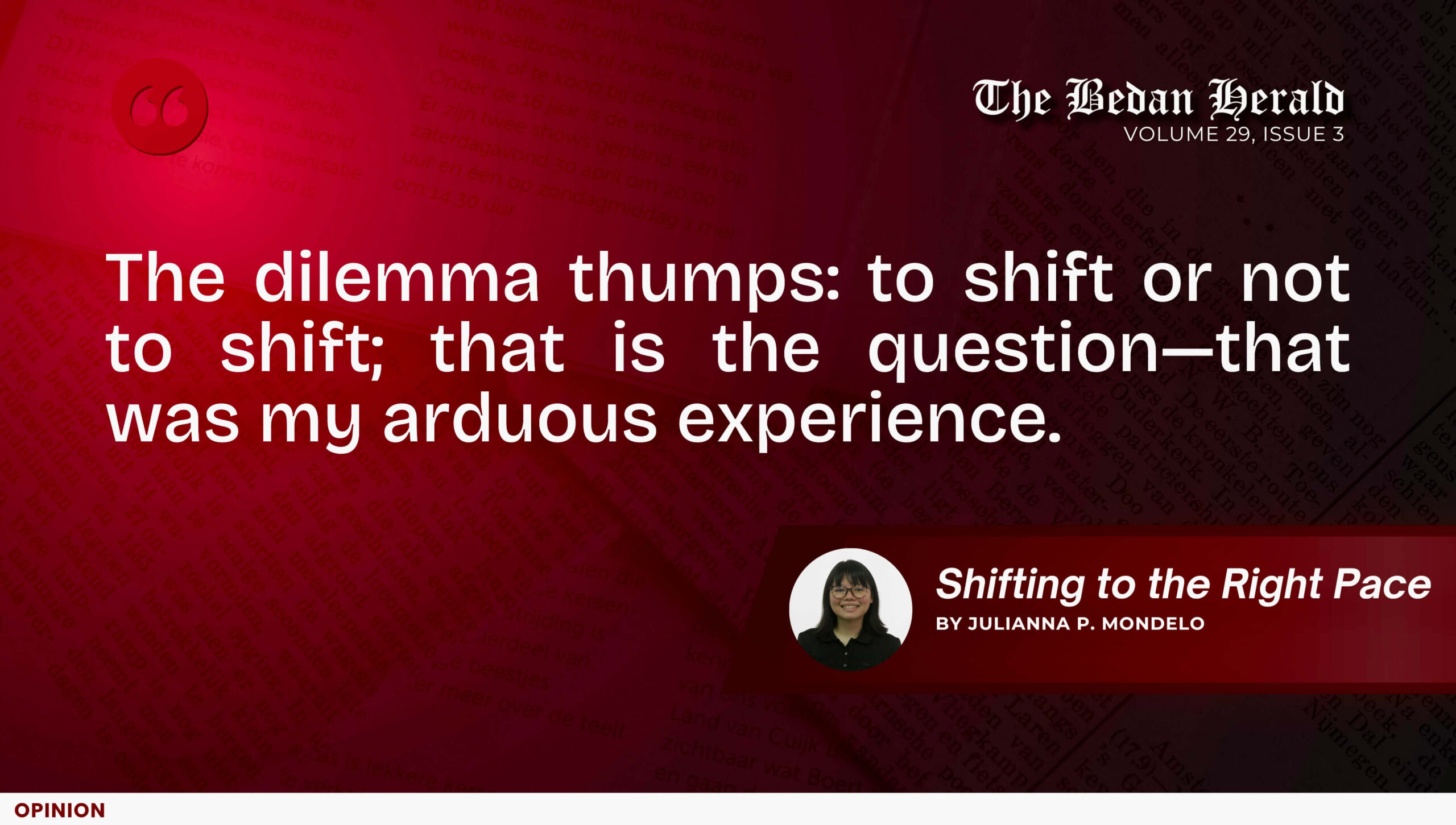 Shifting to the Right Pace - The Bedan Herald